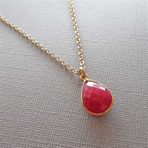 Ruby Necklace / Red Dyed Ruby Bezel /Ruby Gold Necklace / Red Ruby Pear ...