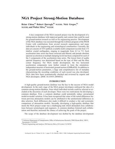 Image result for Gpeer Strong Motion Database Example