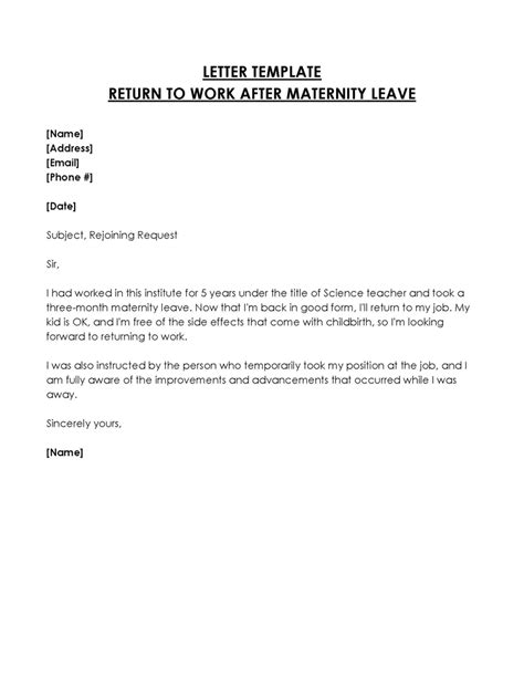 Image result for Return to Work Letter Format