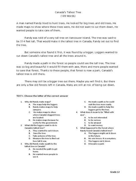 Image result for Reading Comprehension Worksheets Grade 12