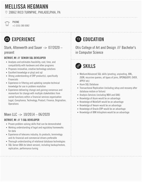 Image result for SQL Resume Sample