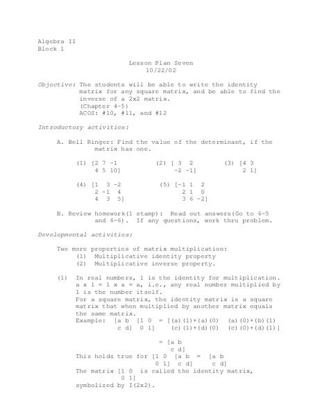 Image result for Matrix Lesson Plan Example