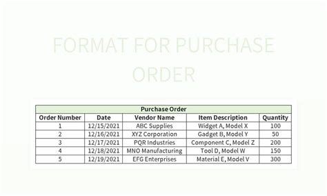 Image result for Purchase Order Format