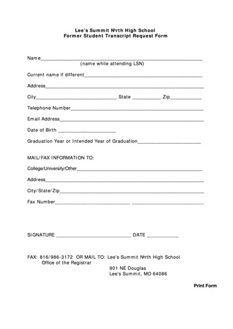 Image result for High School Transcript Request Form