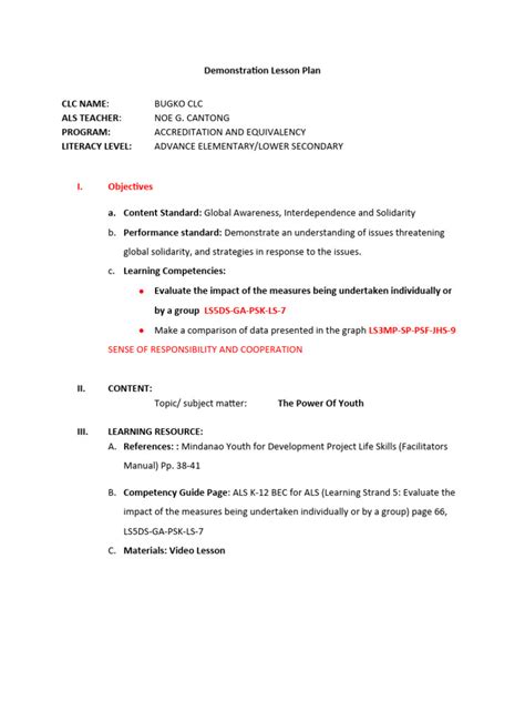 Image result for Demonstration Lesson Plan