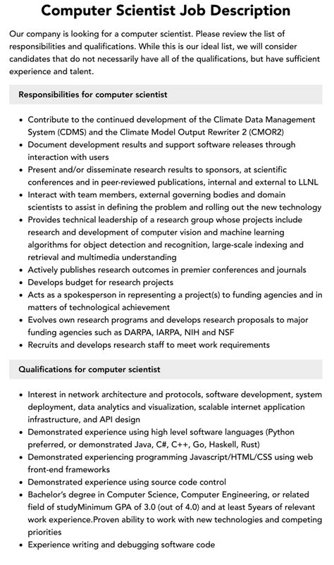 Image result for Computer Science Job Description