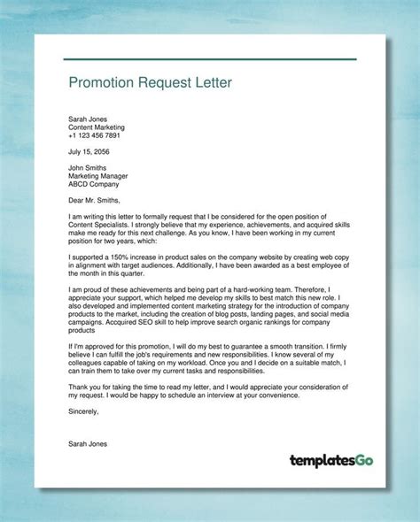 Image result for Promotion Request Letter Format