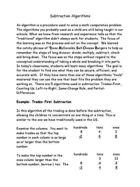 Image result for Subtraction Algorithm Examples