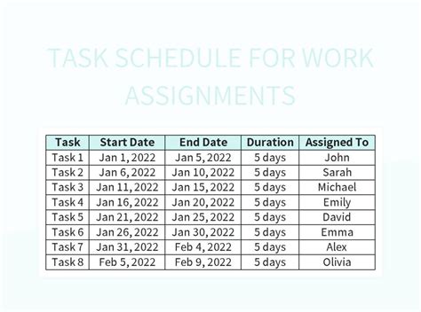 Image result for Task Assignment Table