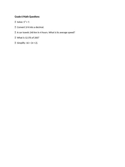 Image result for Grade 6 Math Questions