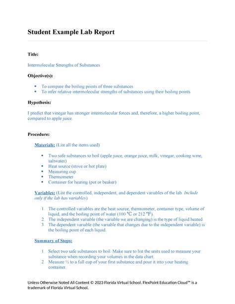 Image result for High School Descriptive Lab Report Guide Example