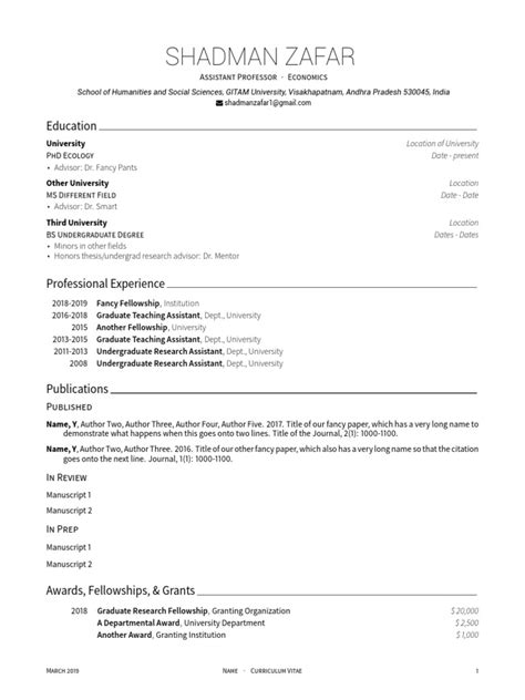Image result for Academic CV Format PDF