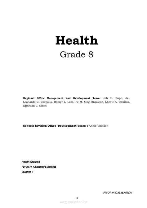 Image result for Grade 8 Health Module