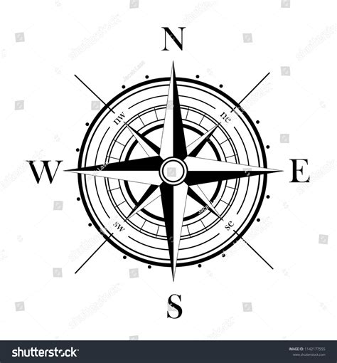 Black Compass Rose Vector Stock Vector (Royalty Free) 1142177555