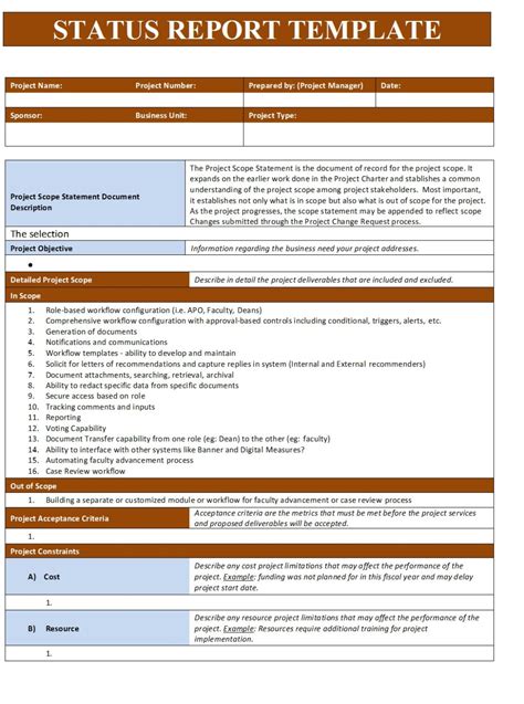 Image result for Status Report Examples