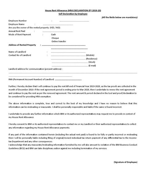 Image result for HRA Self Declaration Form