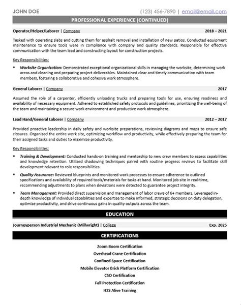 Image result for Millwright Resume Sample