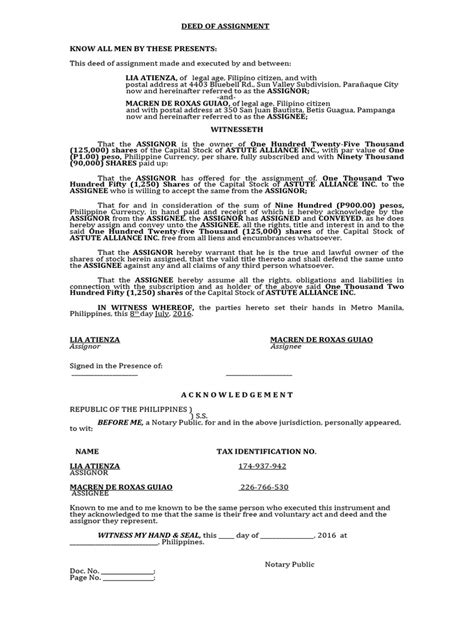 Image result for Deed of Assignment