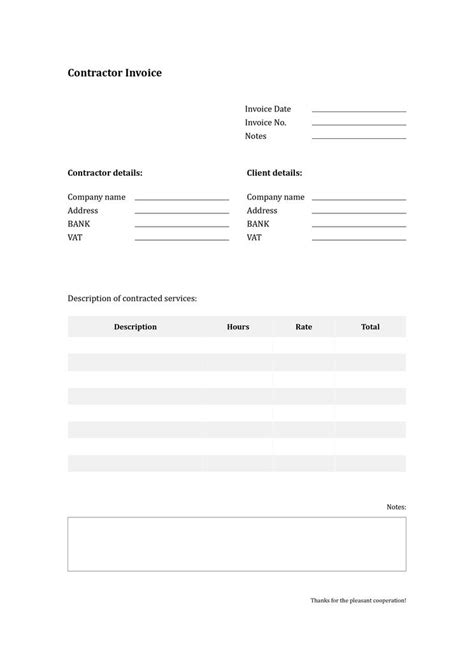 Image result for Contractor Invoice Example