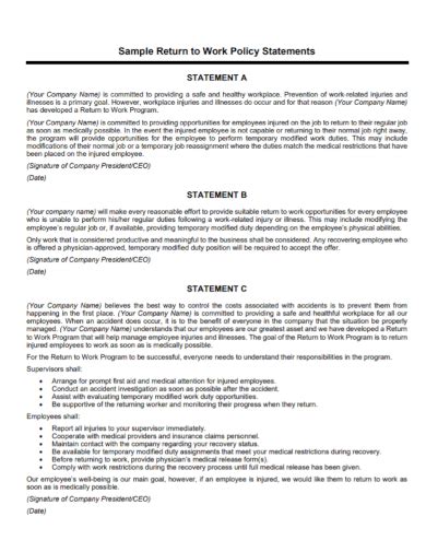 Image result for Return to Work Policy Examples