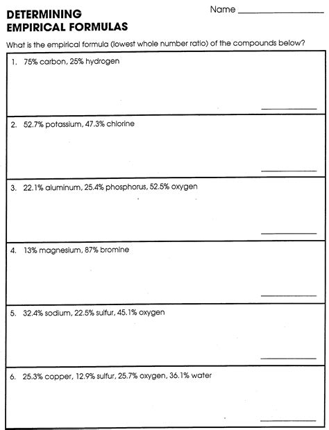 Image result for Empirical Formula Worksheet Answer Key