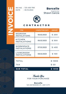 Image result for Free Contractor Invoice Form Templates