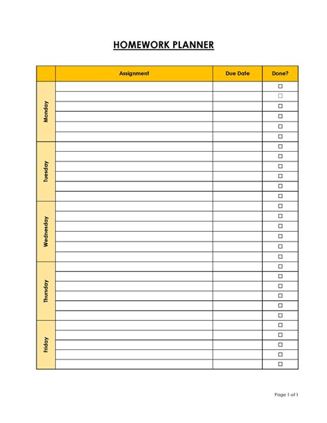 Image result for Free Printable Homework Planner