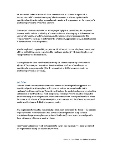 Image result for Return to Work Policy Examples