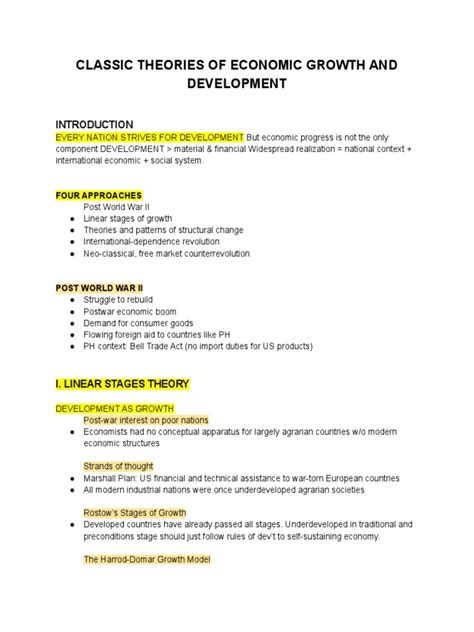 Classic Theories of Economic Growth and Development | PDF | Economic ...