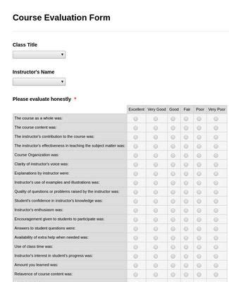 Image result for Sample Course Evaluation Form