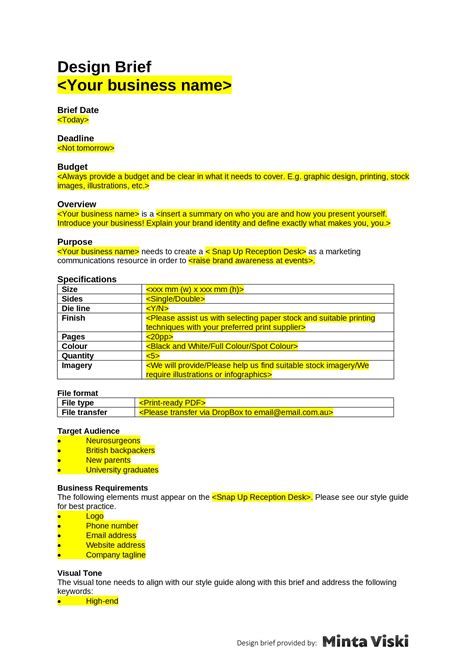 Image result for Design Brief Examples