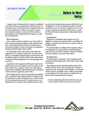 Image result for Written Return to Work Program