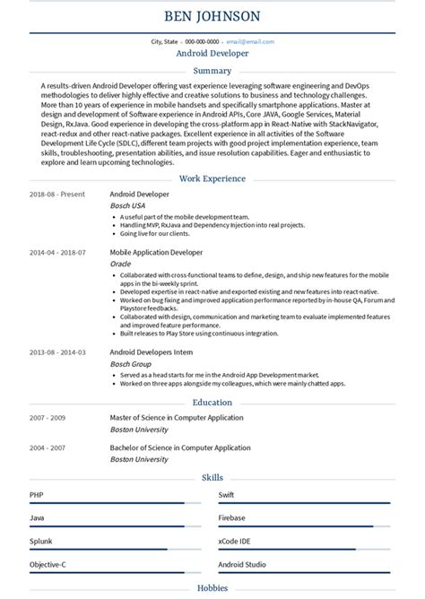 Image result for Android Developer CV