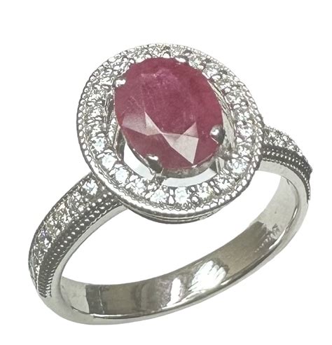 Oval Ruby Diamond Ring In White Gold - Emperor Jewelry Co