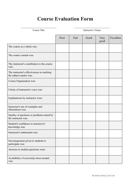 Image result for Sample Course Evaluation Form