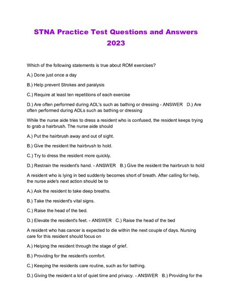 Image result for Free Printable STNA Practice Test