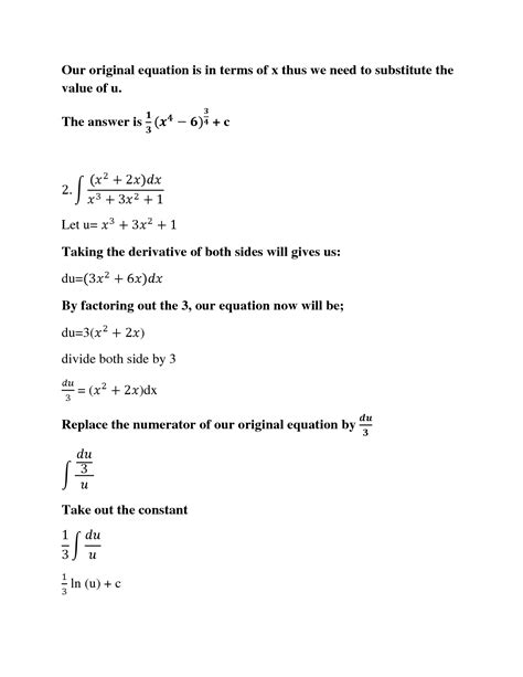 Image result for U Substitution Practice Problems