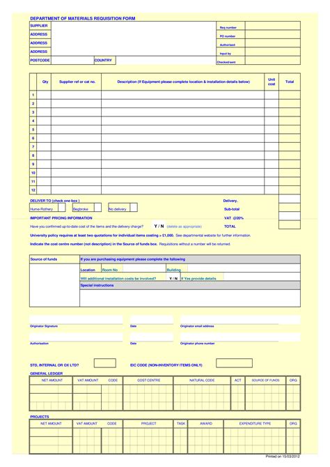 Image result for Material Requisition Form