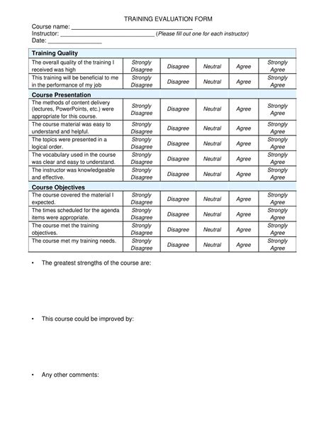Image result for Training Class Evaluation Form Sample