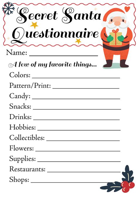 Image result for Simple Secret Santa Question Form