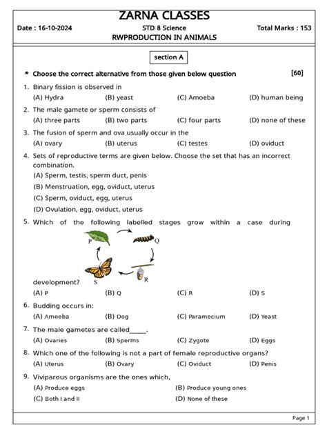 Image result for Reproduction in Animals Science Class 8 Worksheet