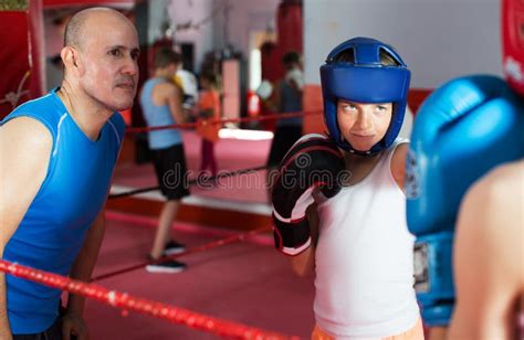 Children Training on Boxing Ring Stock Photo - Image of accuracy, girl ...