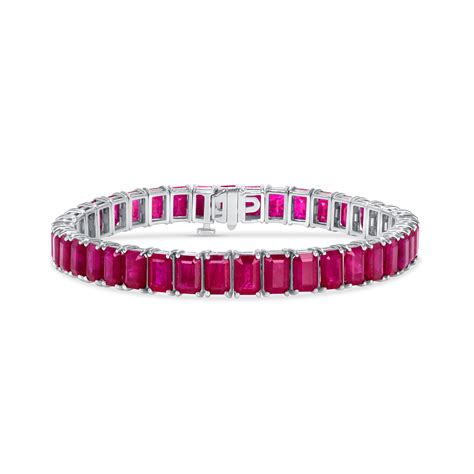 30CT Emerald Cut Burmese Ruby Tennis Bracelet | Lazar Diamonds