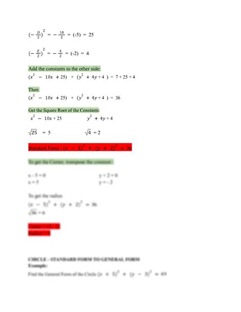 Image result for Convert Standard Form to General Form Circle