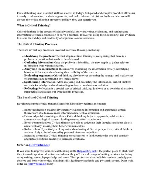 Image result for Critical Thinking Process Model