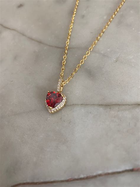 Gold Ruby Red Heart Jewel Necklace - Etsy