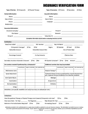 Image result for Physical Therapy Insurance Verification Form