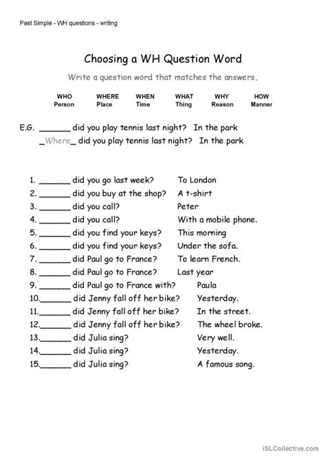 Image result for Question Words Past Simple Explanation