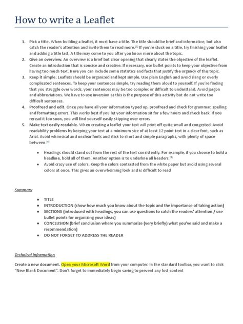 Image result for Leaflet Writing Example