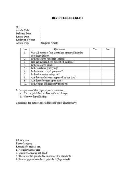 Reviewer Checklist - Article | PDF